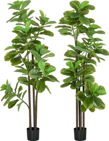 HOMCOM Sada 2 Umělých Rostlin Ficus Lyrata 180cm Vysoké s Květináčem, Velký Umělý Strom pro Dekoraci