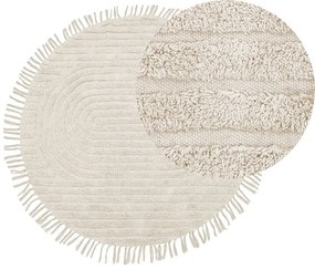 Kulatý bavlněný koberec ø 140 cm béžový HALFETI Beliani
