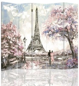 Ozdobný paraván Pařížská Eiffelova věž Pastel - 180x170 cm, pětidílný, klasický paraván