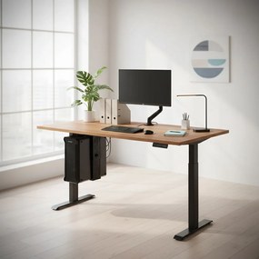 Výškově nastavitelný stůl OfficeTech B, 120 x 80 cm, černá podnož, dub silverjack