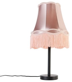 Klasická stolní lampa černá s babičkovským stínidlem růžová 30 cm - Simplo
