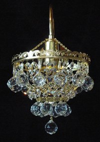 1 Arm crystal wall light with metal arm &amp; cut crystal balls - Glossy brass