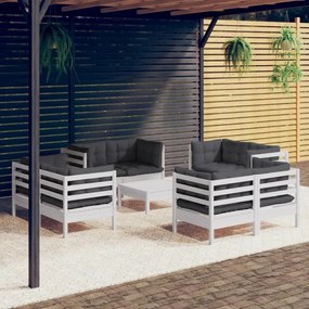vidaXL 9dílná zahradní sedací souprava s šedými poduškami borovice [3096065] Barva: Bílá