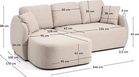 Béžová žinylková rozkládací rohová pohovka (pravý roh/s lenoškou) Laira – Kave Home