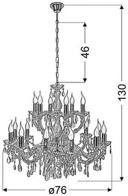 Zlatý křišťálový lustr Maria Teresa pro žárovku 18x E14  - Candellux
