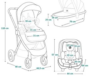 Lionelo - Kombinovaný kočárek 3v1 AMBER PLUS Grey Graphite