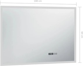 Koupelnové LED zrcadlo - dotykový senzor + zobrazení času | 100x60 cm