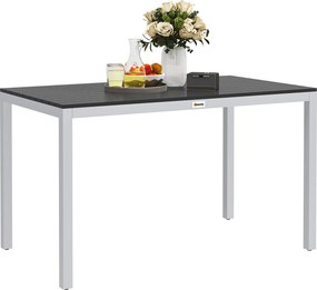 Zahradní stůl Outsunny z hliníku 120x70 cm, odolný vůči povětrnostním vlivům, se vzhledem dřeva, protiskluzový bufetový stůl pro 4-6 osob do zahrady a