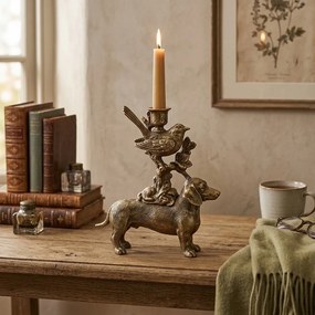 Zlatý antik svícen s jezevčíkem Dachshund Antique - 23*9*29 cm