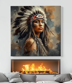 Obraz na plátně - Indiánská žena Temná voda FeelHappy.cz Velikost obrazu: 120 x 120 cm