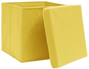 Úložné boxy s víky 4 ks žluté 32 x 32 x 32 cm textil - Default Title