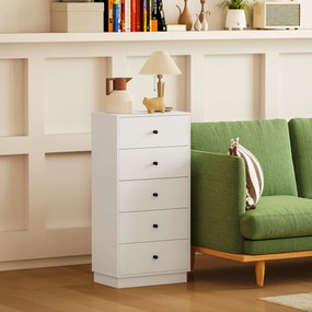 HOMCOM Komoda se 5 zásuvkami, dřevěný úložný kabinet v moderním stylu, 47 x 29 x 95 cm, bílá