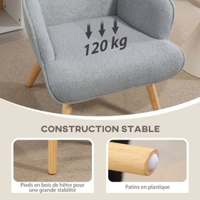 HOMCOM Křeslo s Boucle Potahem, Moderní Čalouněné Křeslo se Dřevěnými Nohy, Ergonomické Opěradlo a Područky, pro Jídelnu, Obývací Pokoj, Ložnici, Kan…