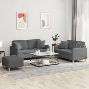 2dílná sedací souprava s polštáři tmavě šedá textil
