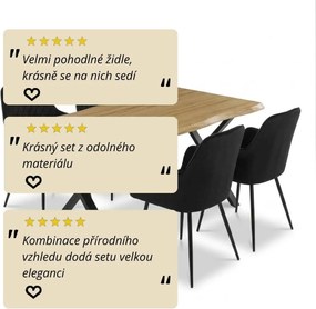 Vikio Jídelní set pro 4 osoby 160x90 cm soft dub noha X černá židle s područkami VJS226-4C