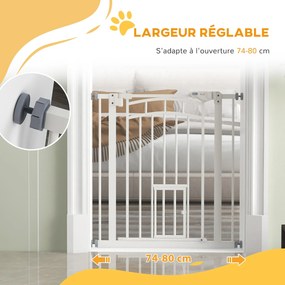 PawHut Bezpečnostní brána pro psy, brána na schody s tlakem, instalace bez vrtání, automatické zavírání dveří, dvojitý zámkový systém, 74 až 80 cm, o…