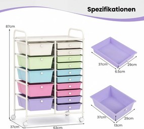 Costway Pojízdný vozík s 15 stohovatelnými zásuvkami, pojízdný