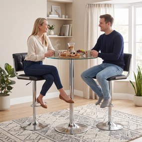 HOMCOM sada 2 barových židlí, výškově nastavitelná, otáčecí o 360°, polstrovaný sedák, opěradlo a opěrka nohou, černá
