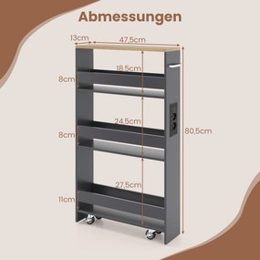 Costway 13 cm tenký úložný vozík s nabíjecí stanicí 4patrový skládací kuchyňský