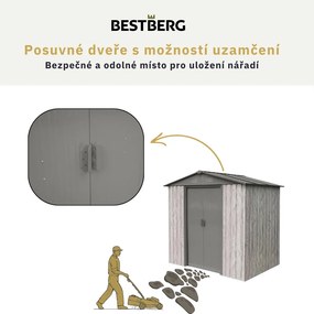 Zahradní domek BestBerg ZDB-2SD / 2,5 m² / 194 x 131 x 184 cm / dekor bílé dřevo/šedá