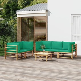 vidaXL 6dílná zahradní sedací souprava s poduškami bambus [3155154] Barva polštáře: Zelená