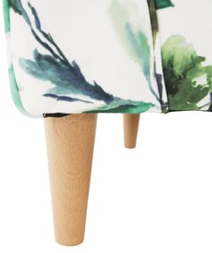 Kondela Křeslo ušák, látka vzor listí - nožičky dřevěné, CHARLOT