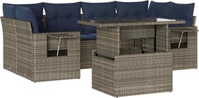 7dílná zahradní sedací souprava s polštáři šedá polyratan 3267761