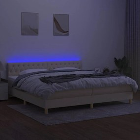 Box spring postel s matrací a LED krémová 200x200 cm textil 3133986