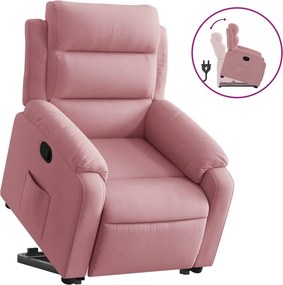 Zvedací polohovací křeslo růžové samet 3205096