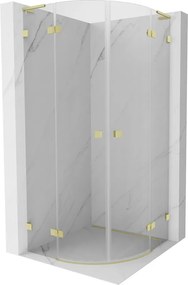 Mexen Lunar, L půlkruhový výklopný sprchový kout 90 x 90 cm, 8mm čiré sklo, zlatý matný profil, 833L-090L-090P-55-00