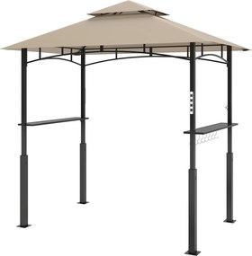 Outsunny grilovací altán s dvojitou střechou, zahradní přístřešek s LED světlem, 240 x 150 x 250 cm, khaki