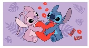 Fialová bavlněná dětská osuška 70x140 cm Lilo and Stitch "Kiss" – Jerry Fabrics