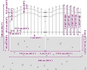 Zahradní plot Woerden s kopím nahoře černý 240 x 100 cm ocelový 151080