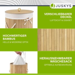 Juskys Kulatý bambusový koš na prádlo Curly-Round 55 l Barva: přírodní