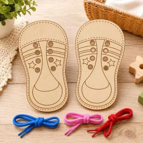 Montessori dětská dřevěná bota na učení šněrování | SENTOP H010