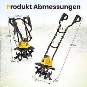 Costway Elektrický kultivátor 750 W | Pracovní šířka 32 cm – 32,5 × 24 × 138 cm