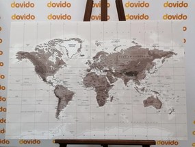 Obraz nádherná černobílá mapa světa - 60x40 cm