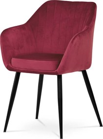 Autronic Jídelní židle, potah červená sametová látka, kovové nohy, černý matný lak PIKA RED4