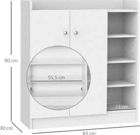 HOMCOM botník komoda se 2 dvířky a 4 přihrádkami do předsíně v bílé barvě 83x30x90 cm, úsporný a moderní |