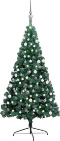 vidaXL Umělý vánoční půl stromek s LED a sadou koulí zelený 180 cm [3077565] Barva: Zeleno-šedý