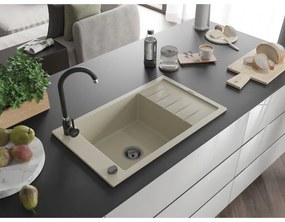 Mexen Elias, granitový dřez granitový 795x480x200 mm, 1-komorový, béžová s černým sifonem, 6511791005-69-B