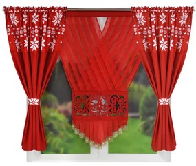 Hotová vánoční záclona s panelem a hvězdami 410x150cm červená
