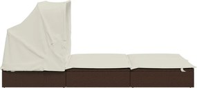 Lehátko se skládací střechou pro 2 hnědé 213x118x97cm polyratan 319649