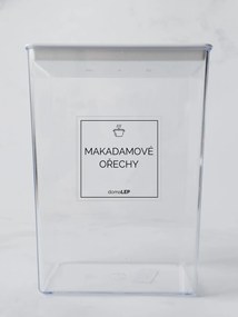 MAKADAMOVÉ OŘECHY – průhledná samolepka na dózu, základní písmo, 5 x 5 cm | DomaLEP