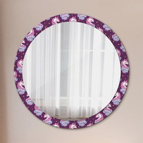 Kulaté zrcadlo tištěný rám Unicorn hvězdy fi 100 cm