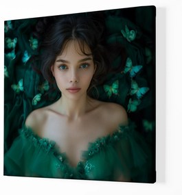 Obraz na plátně - Emeraldová dívka s motýly FeelHappy.cz Velikost obrazu: 60 x 60 cm