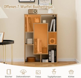 Costway Moderní knihovna s 7 přihrádkami a ochranou proti převrácení.