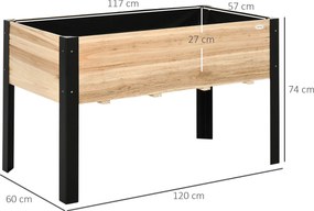 Vyvýšený záhonový truhlík Outsunny z masivního dřeva a oceli 120x60x74cm v přírodní a černé barvě pro zahradu a balkon | Aosom.de