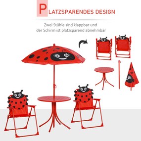 Outsunny Dětská zahradní sada stolu a židlí s piknikovou skládací sadou pro děti se slunečníkem s nastavitelnou výškou 100-125 cm, design berušky