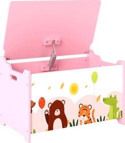 AIYAPLAY dětská truhla na hračky, úložný box, sklopné víko, motiv zvířete, 60 x 37 x 39 cm růžová